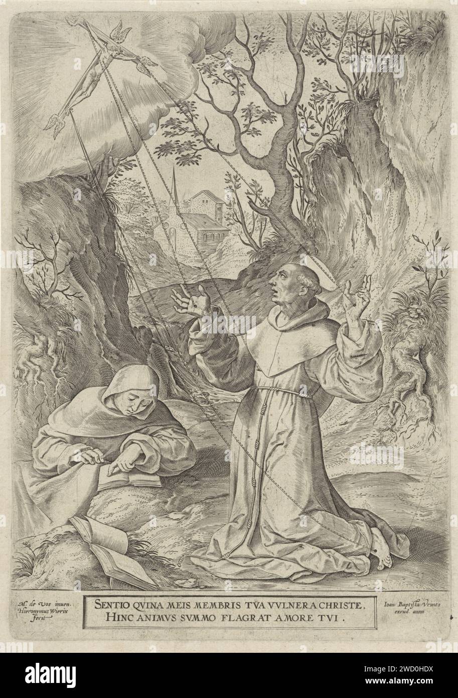 Francis of Assisi receives the stigmata from Christ, Hieronymus Wierix, After Maerten de Vos ...