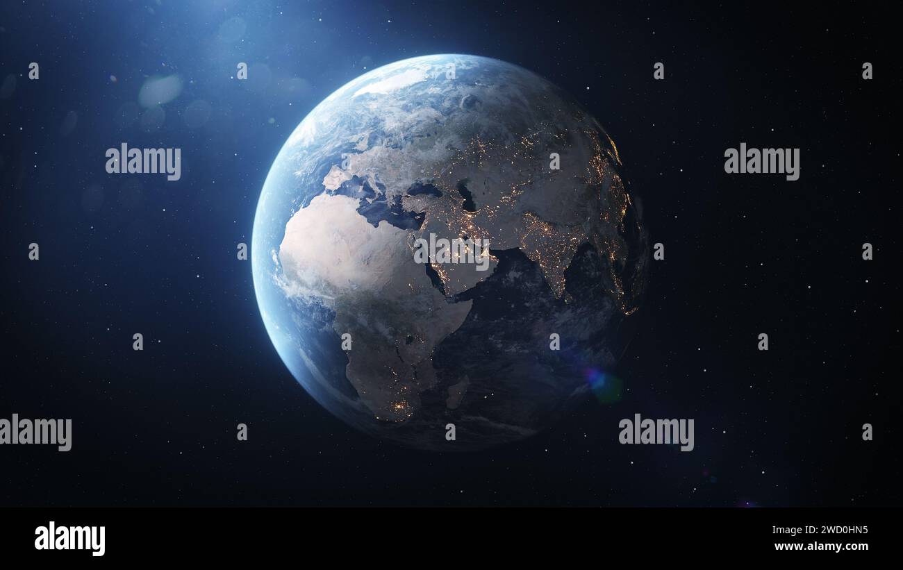 Earth in Outer Space With City Lights Stock Photo - Alamy