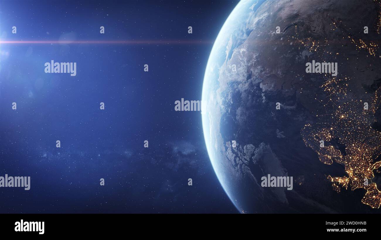 Earth in Outer Space With City Lights Stock Photo - Alamy