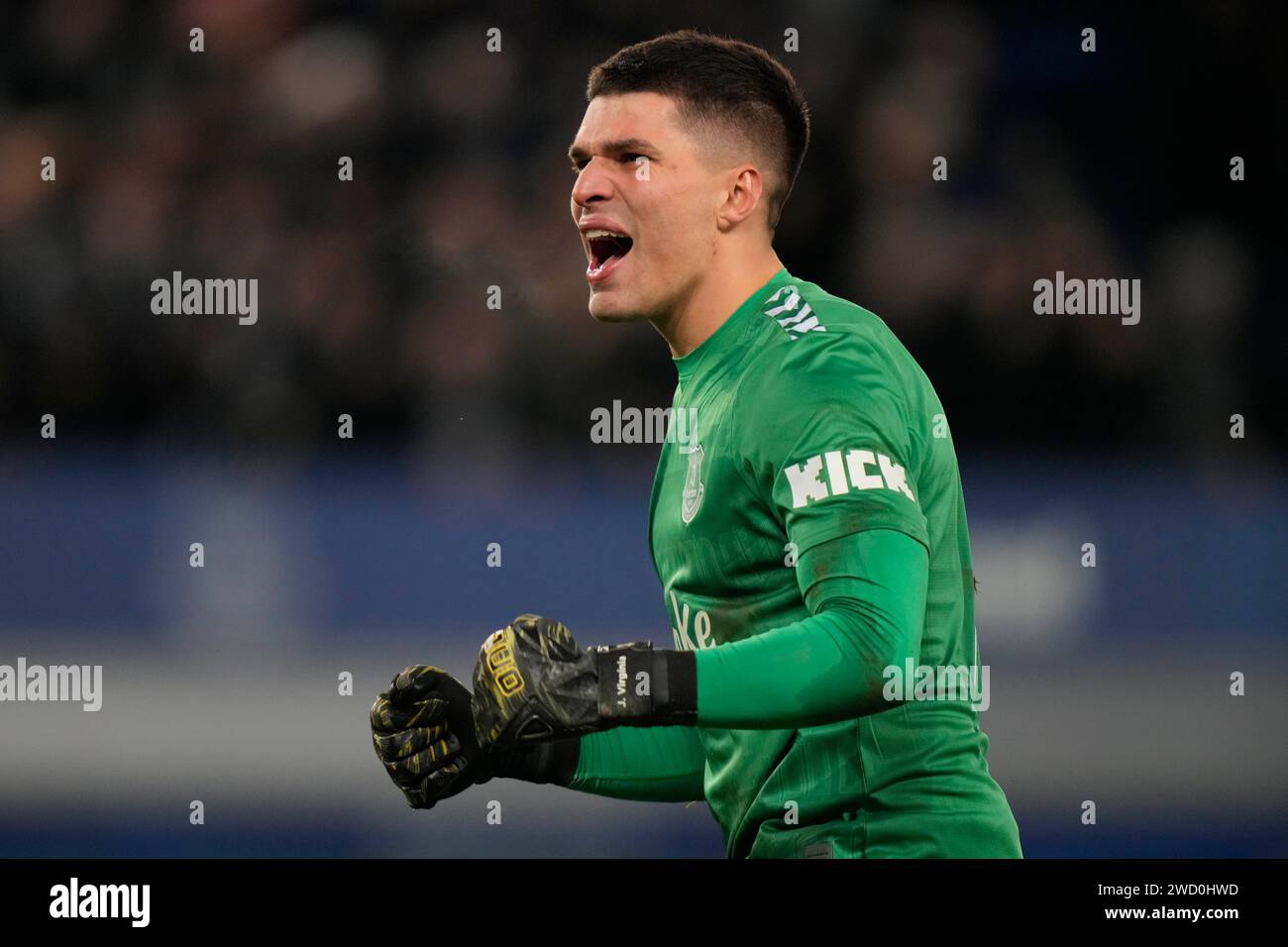 Liverpool, UK. 17th Jan, 2024. João Virgínia of Everton celebrates ...