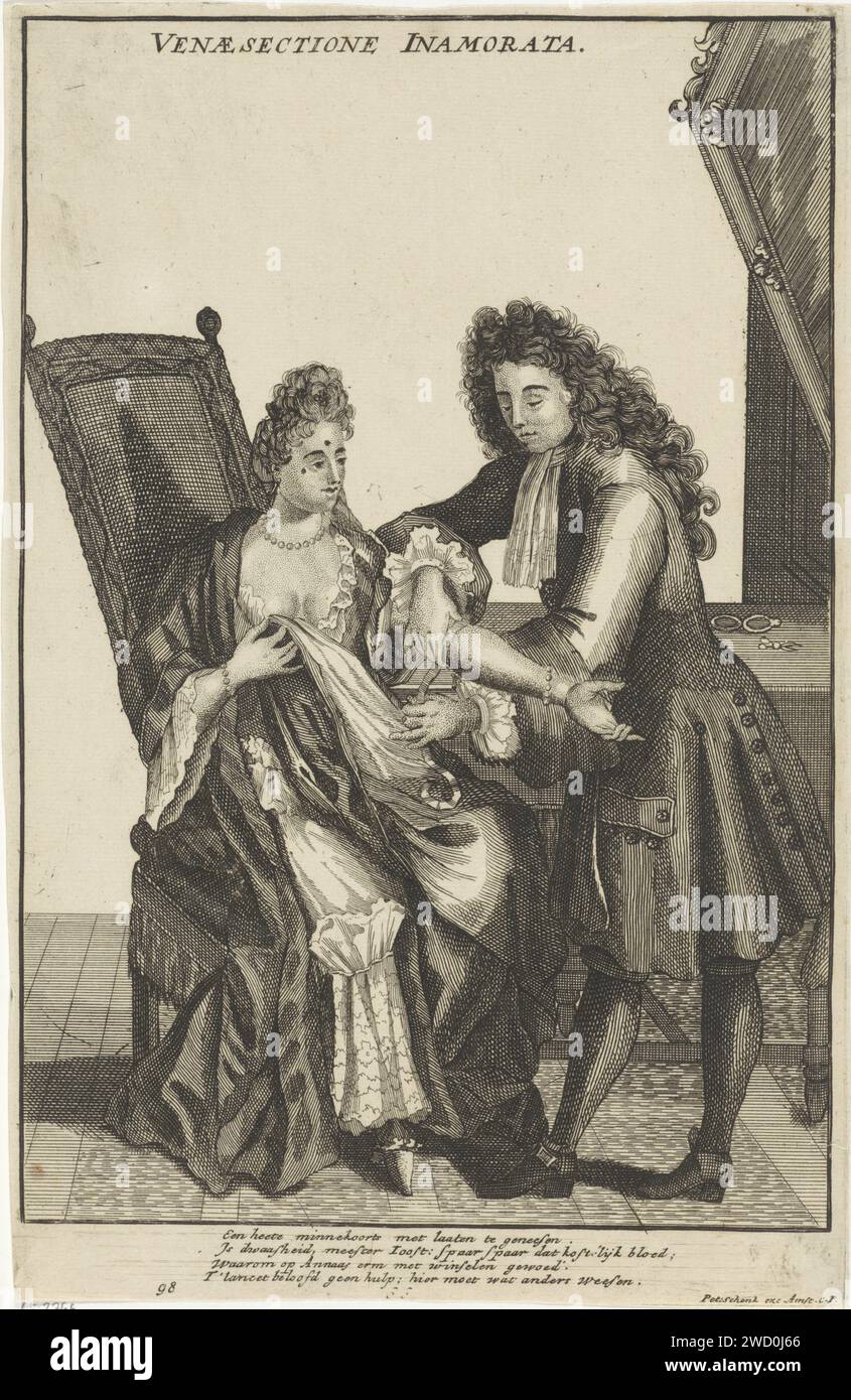Vein section inamorata, Pieter Schenk (1) A doctor stands with a young ...