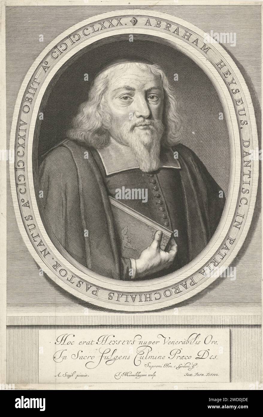 Portrait of Abraham Heyse, Jan van Munnickhuysen, after Andreas Stech ...