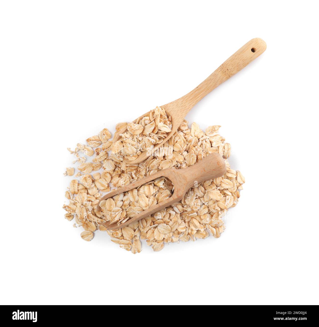 Spoon and scoop with oatmeal isolated on white, top view Stock Photo ...