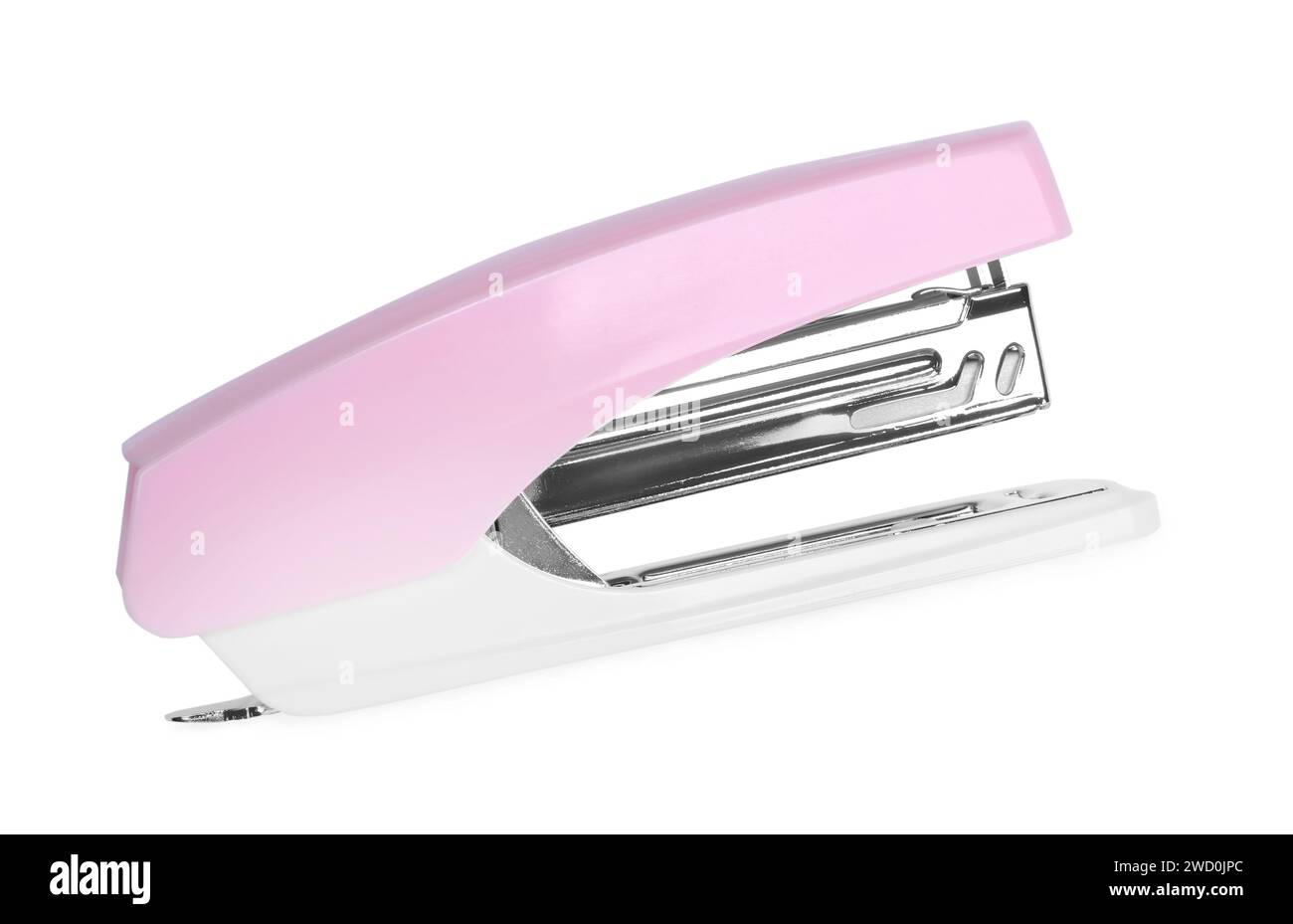 One pink stapler isolated on white, top view Stock Photo - Alamy