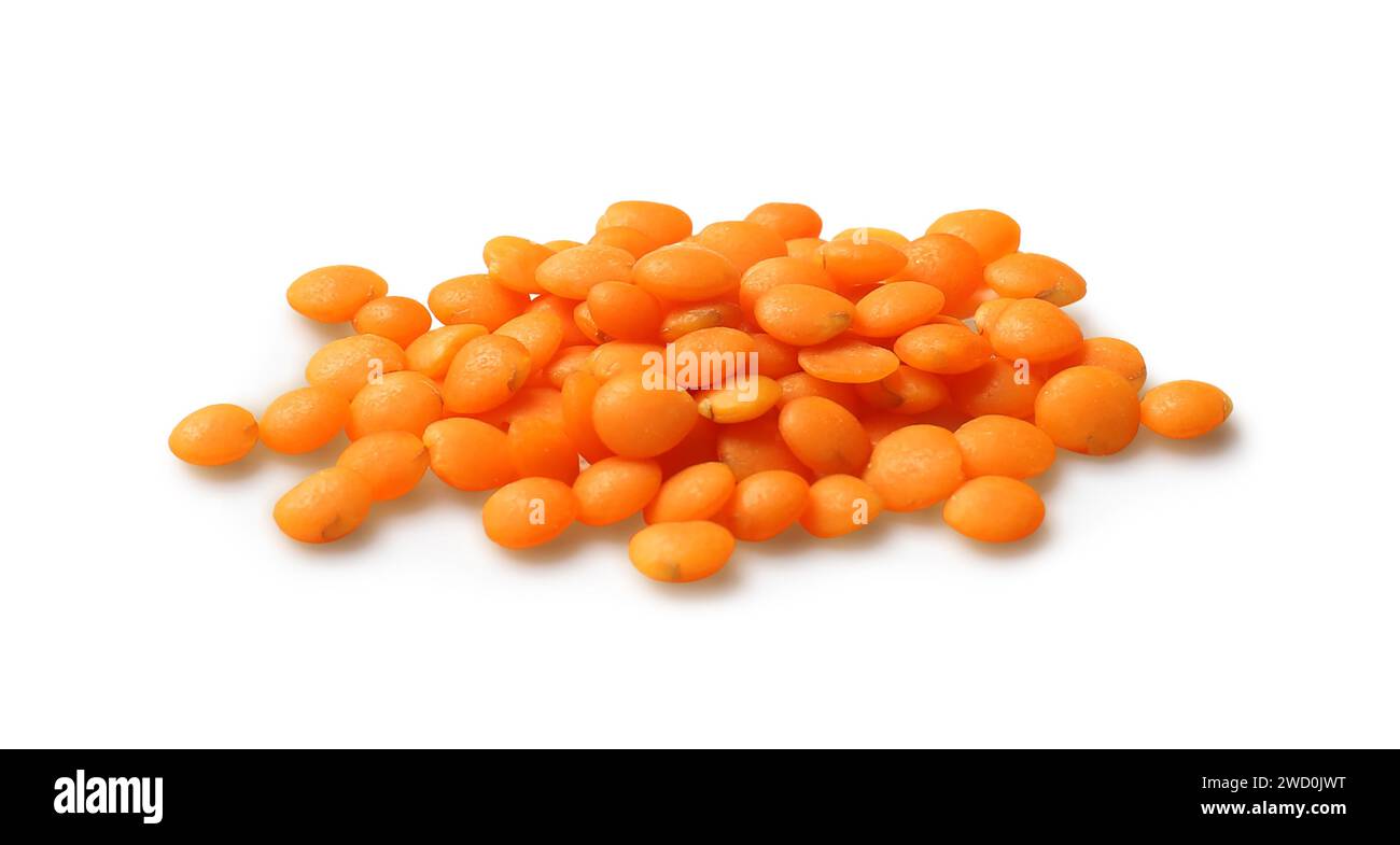 Pile of raw red lentils isolated on white Stock Photo - Alamy