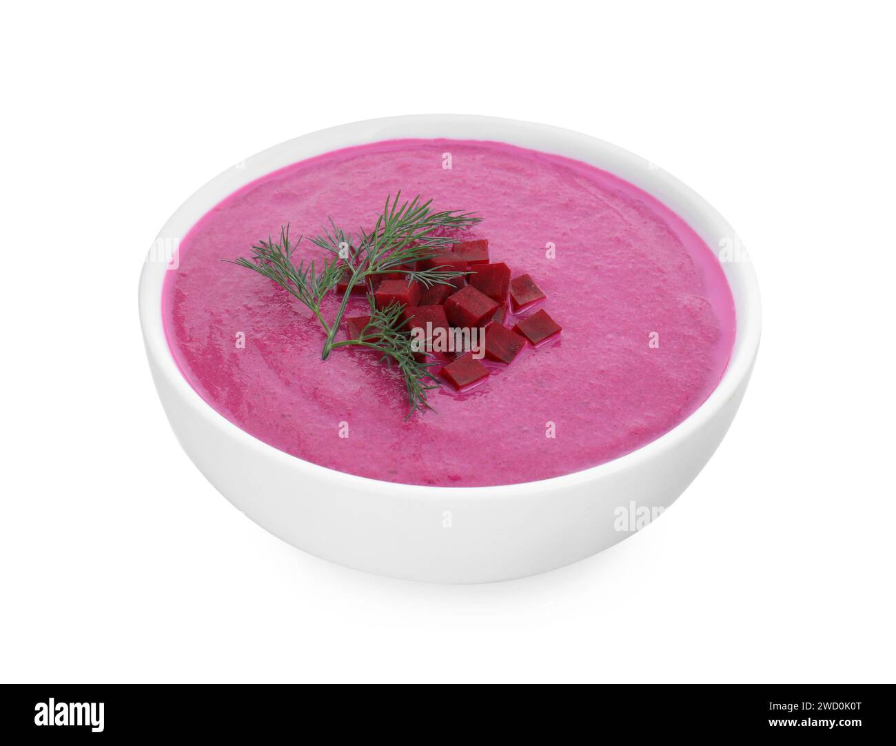 Delicious beetroot cream soup in bowl isolated on white Stock Photo - Alamy