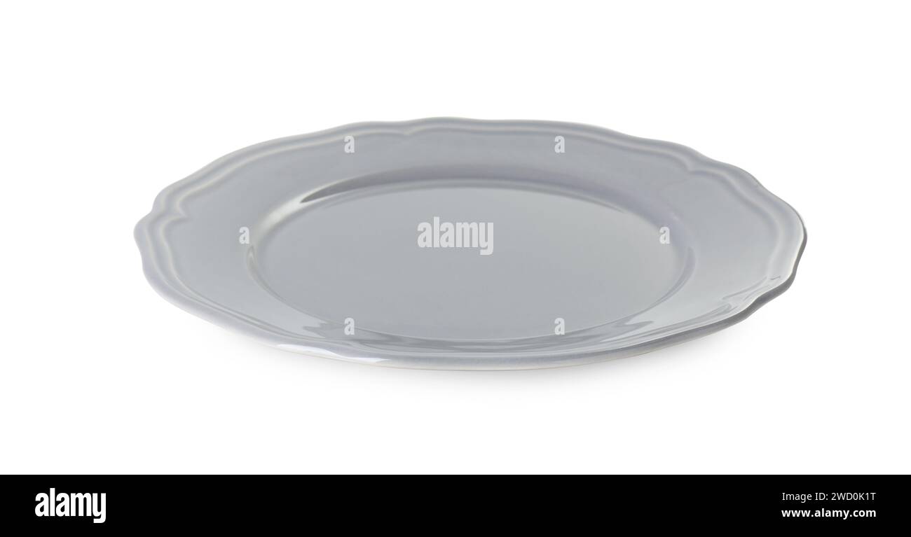 One beautiful grey plate isolated on white Stock Photo - Alamy