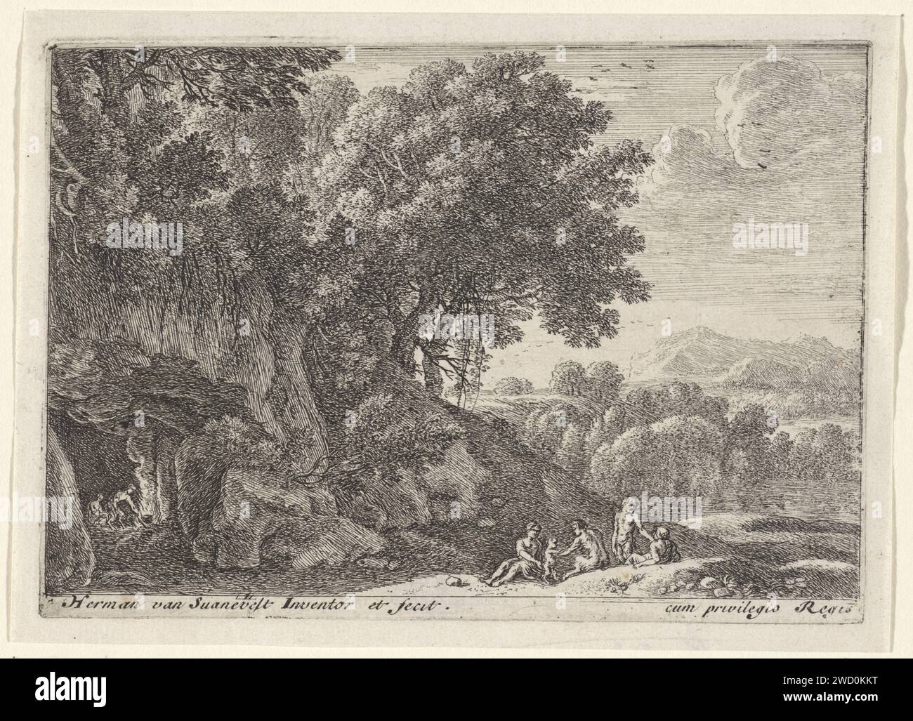 Saters around the fire in a cave, Herman van Swanevelt, 1623 - 1655 ...