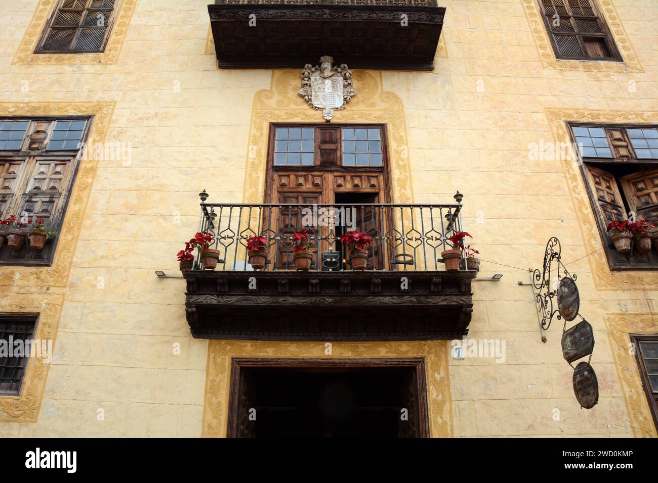 Wood shutter windows, balconies and doors, at the Casa Lercero, a 17th ...