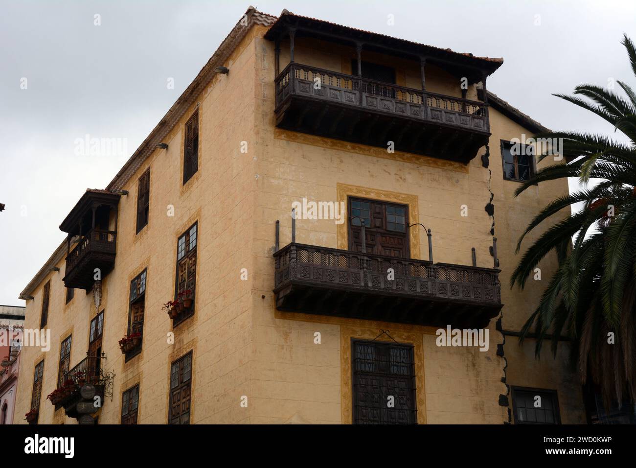 Wood shutter windows, balconies and doors, at the Casa Lercero, a 17th ...