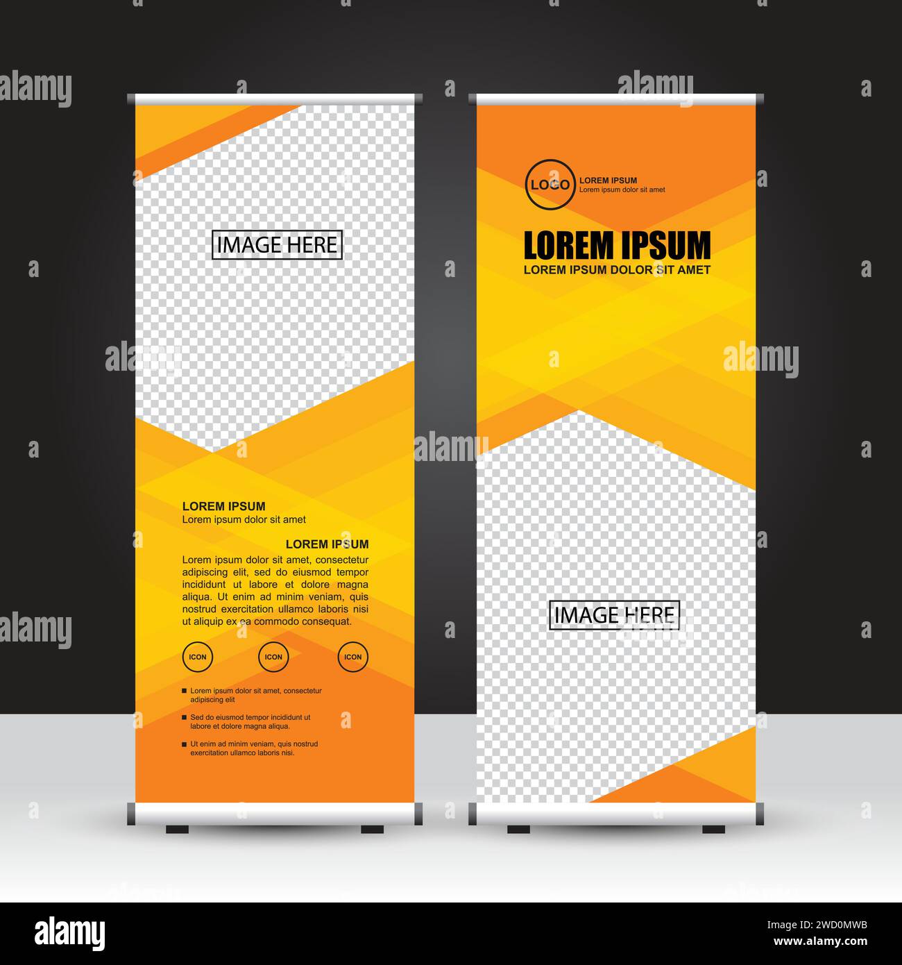 Orange and yellow color theme Roll Up Banner template, standing banner ...