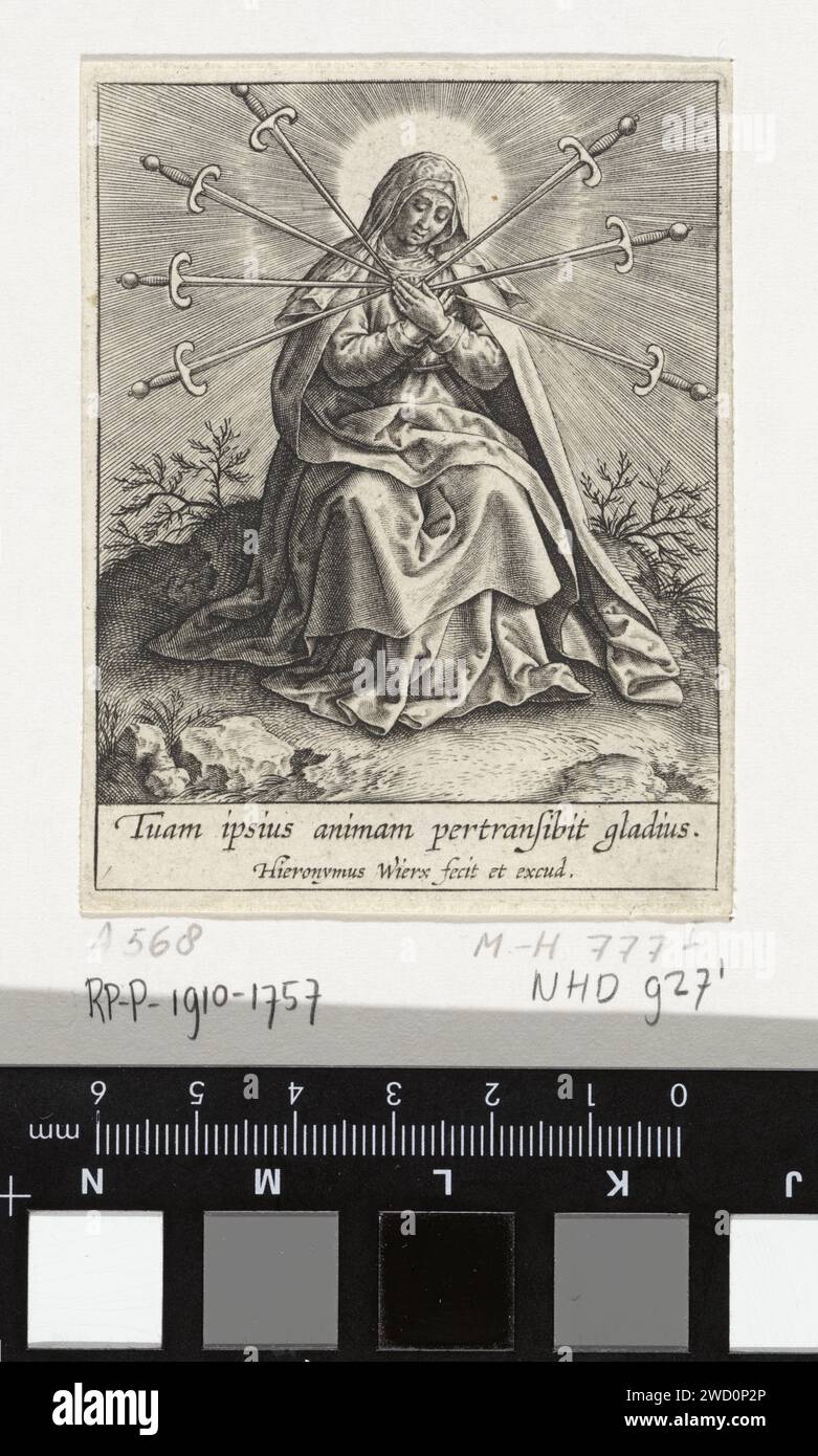 Maria als Mater Dolorosa, Hieronymus Wierix, 1563 - before 1619 print Maria sits with her hands ...