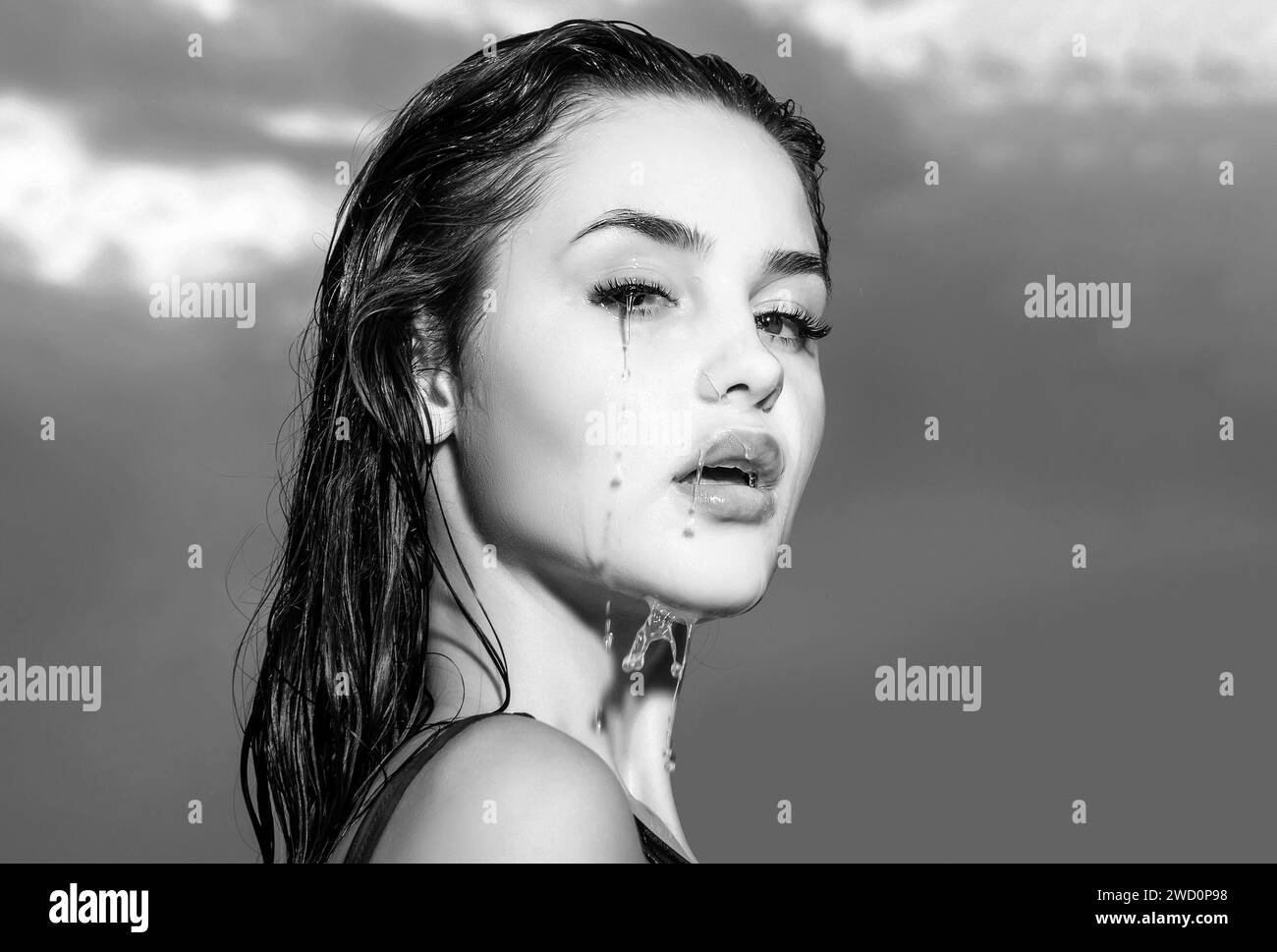 Woman with beauty face, facial skin portrait. Beautiful tender girl ...