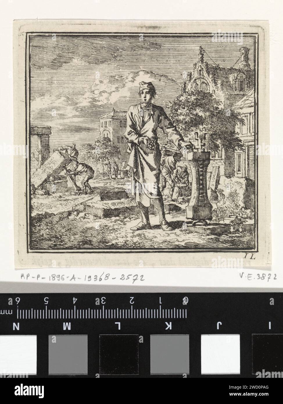 Man next to a jack, Jan Luyken, 1711 print Amsterdam paper etching ...