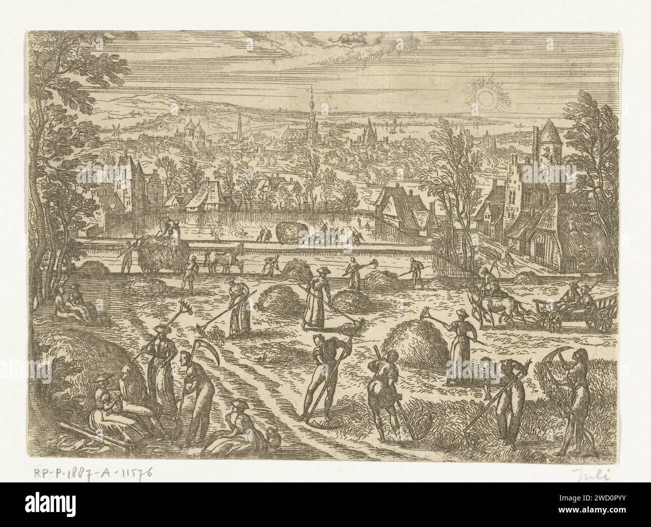 July, Pieter van der Borcht (I), 1545 - 1608 print Summer landscape with summer scenes. July is ...
