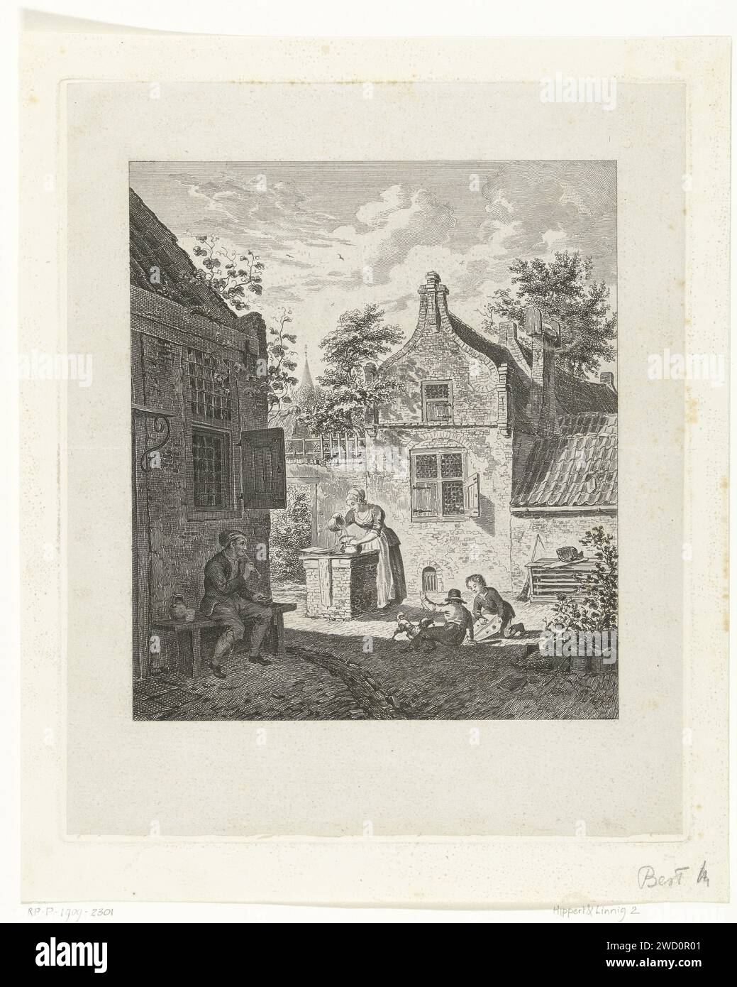 Courtyard with male and female and children playing, Johannes Alexander ...