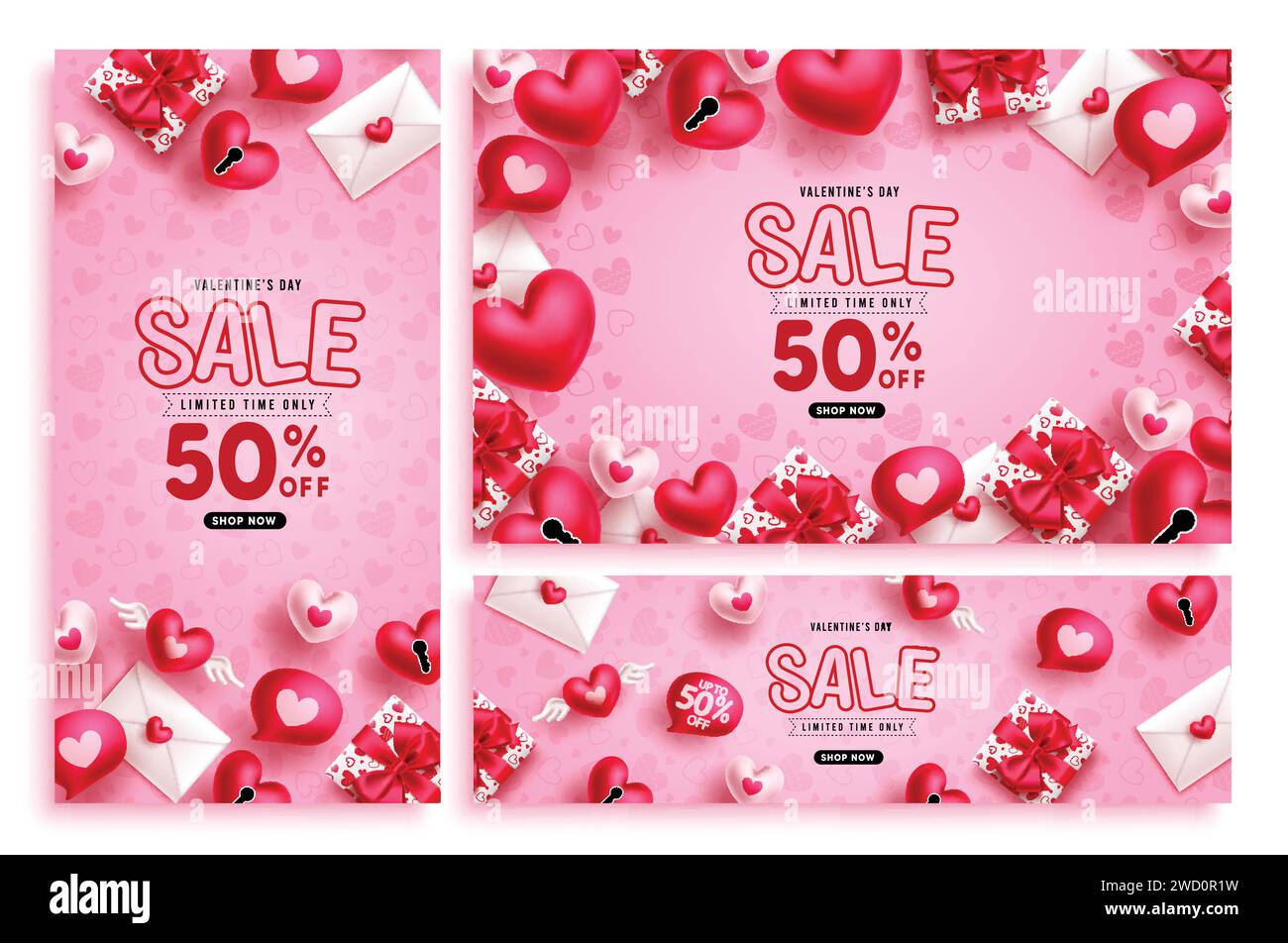 Valentine's sale text vector banner set design. Happy valentine's day ...