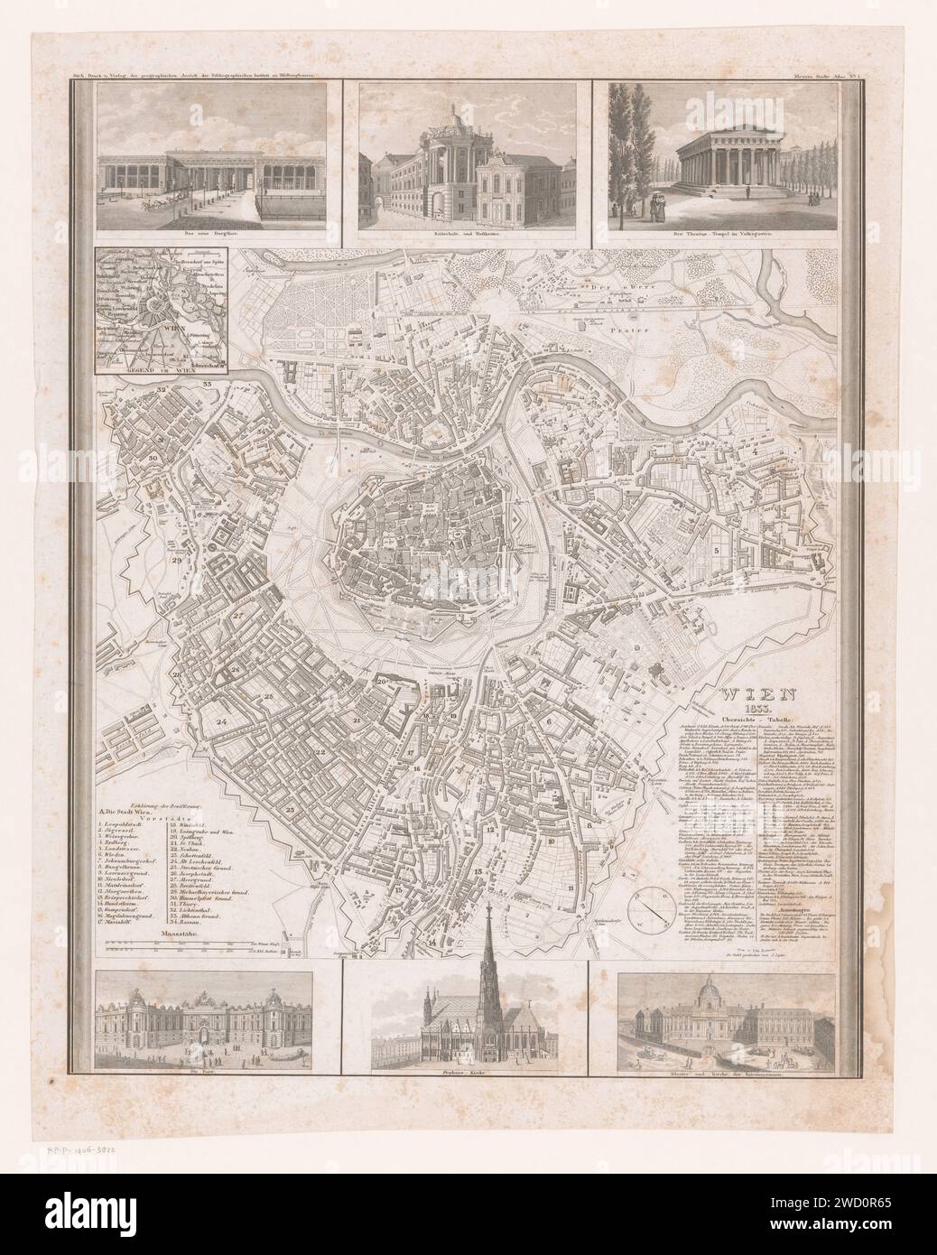 Map of Vienna with six details of buildings, J. Zipter, After Ltn ...