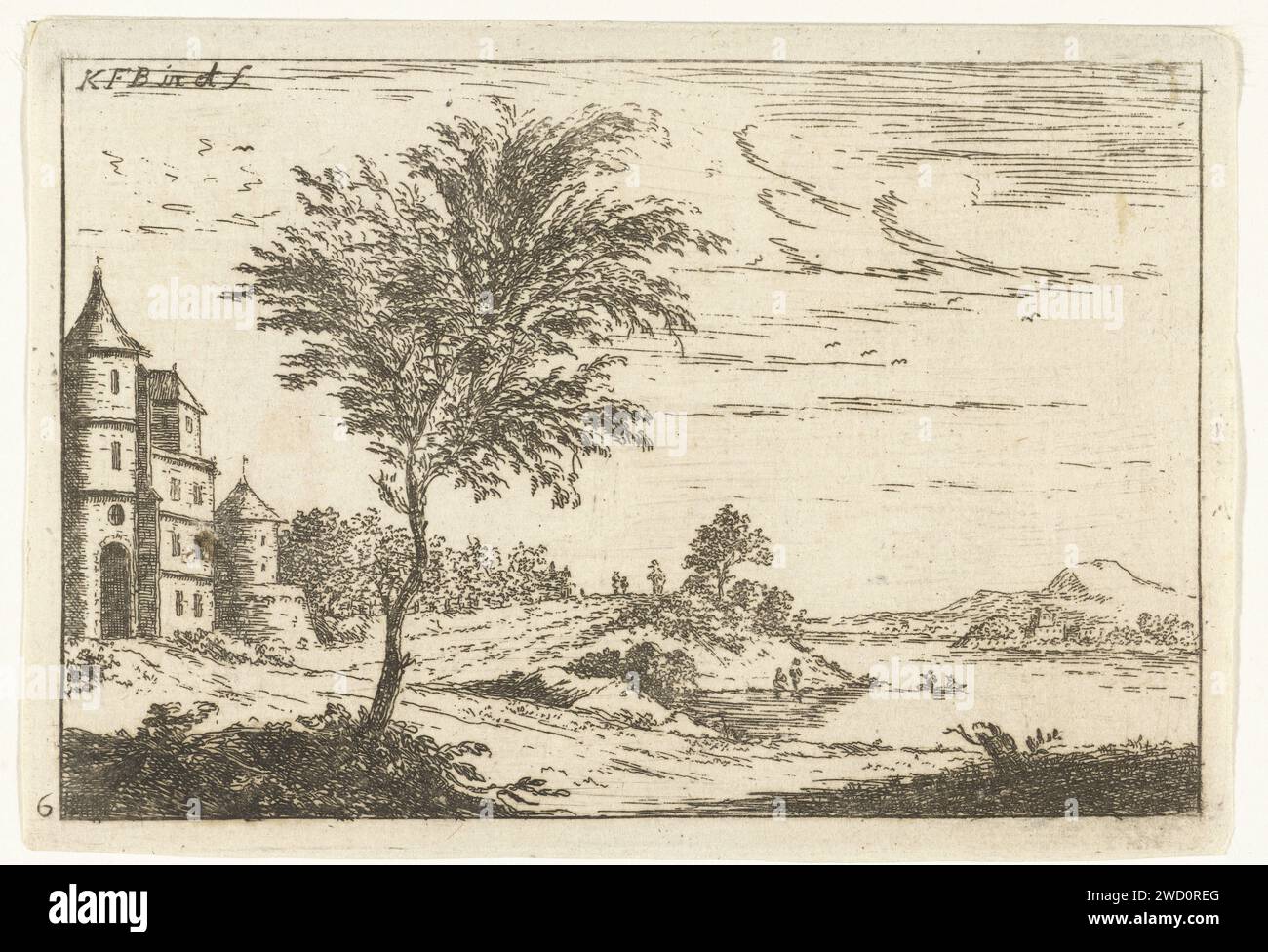 River landscape with castle, Carel Frederik Bendorp (I), 1769 print ...