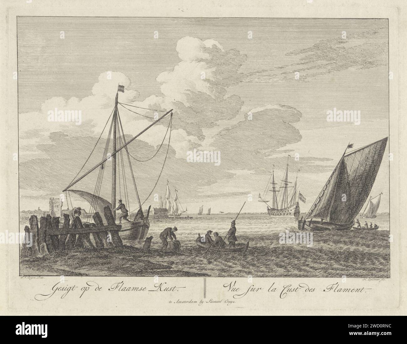 Coastal face with sailing ships, Hendrik Spilman, after Jan van Goyen ...