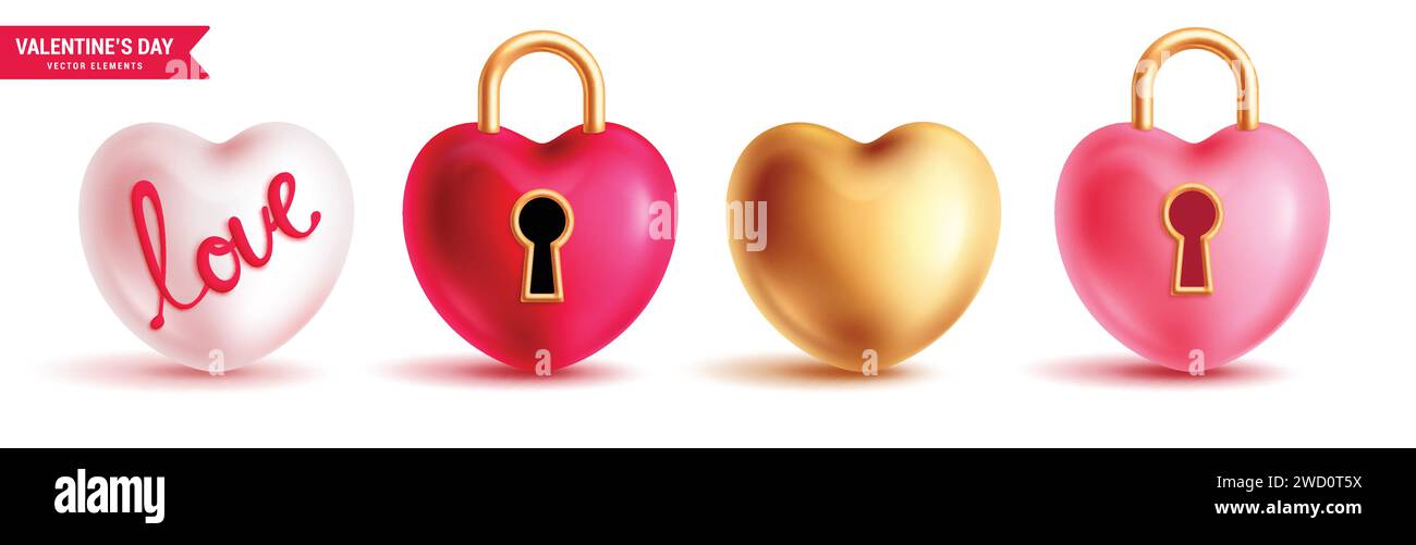 Valentine's day heart padlock vector set design. Valentine's day heart ...