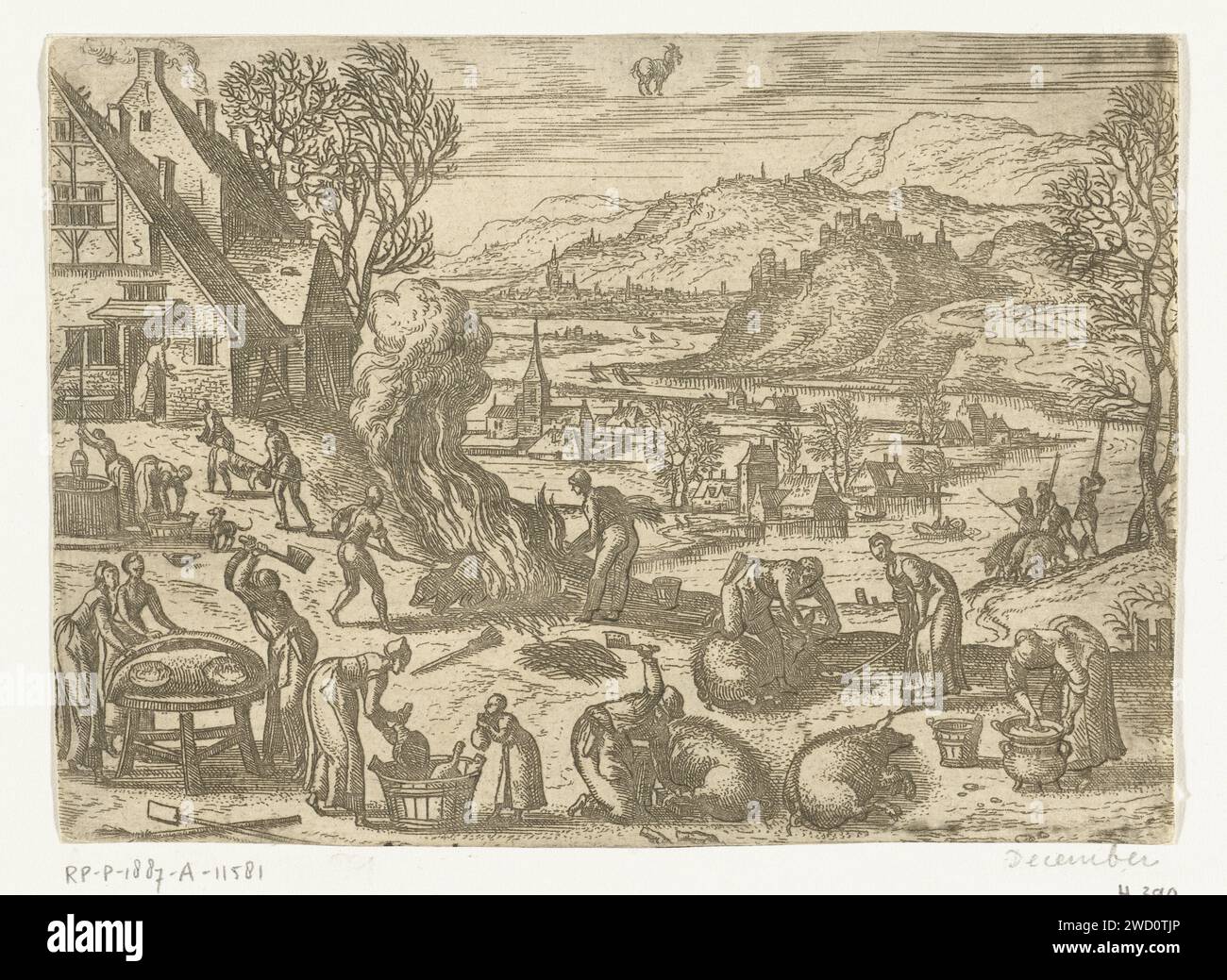 December, Pieter van der Borcht (I), 1545 - 1608 print Winter landscape ...
