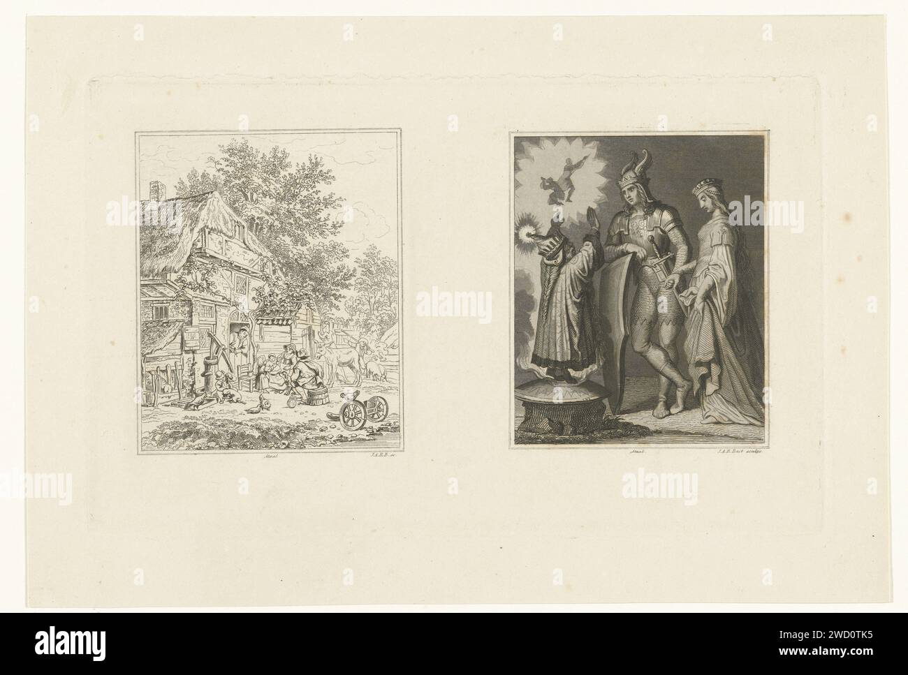 Two performances: farm and family with children in yard with cattle ...