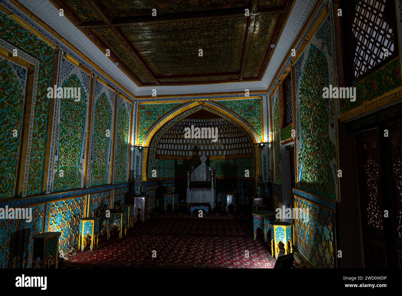 JUNE 29, 2023, KHIVA, UZBEKISTAN: Khan's throne room in Khiva Old town ...