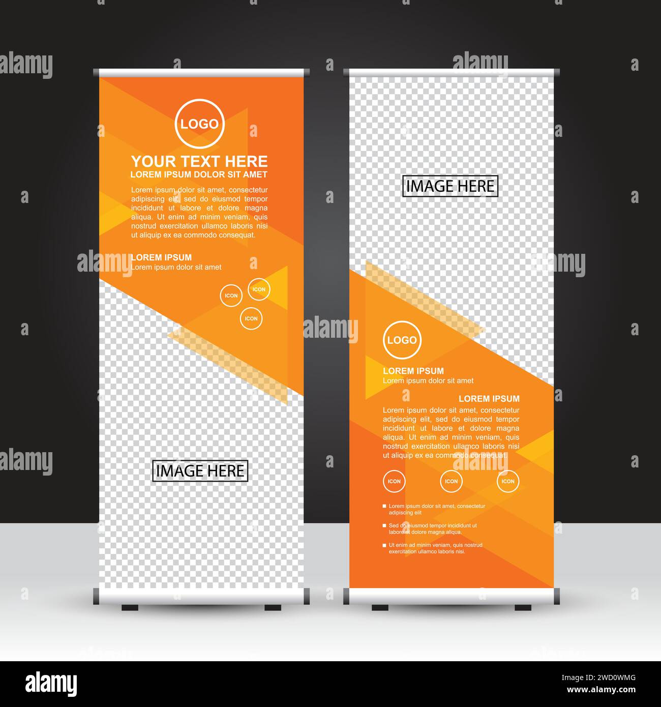 Orange color combination with triangles theme Roll Up Banner template ...
