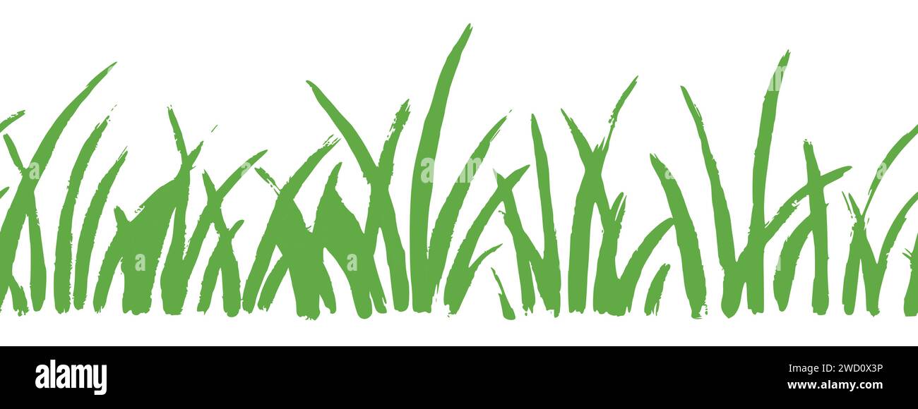 Grass doodle ink brush sketch seamless field border. Hand drawn vector ...