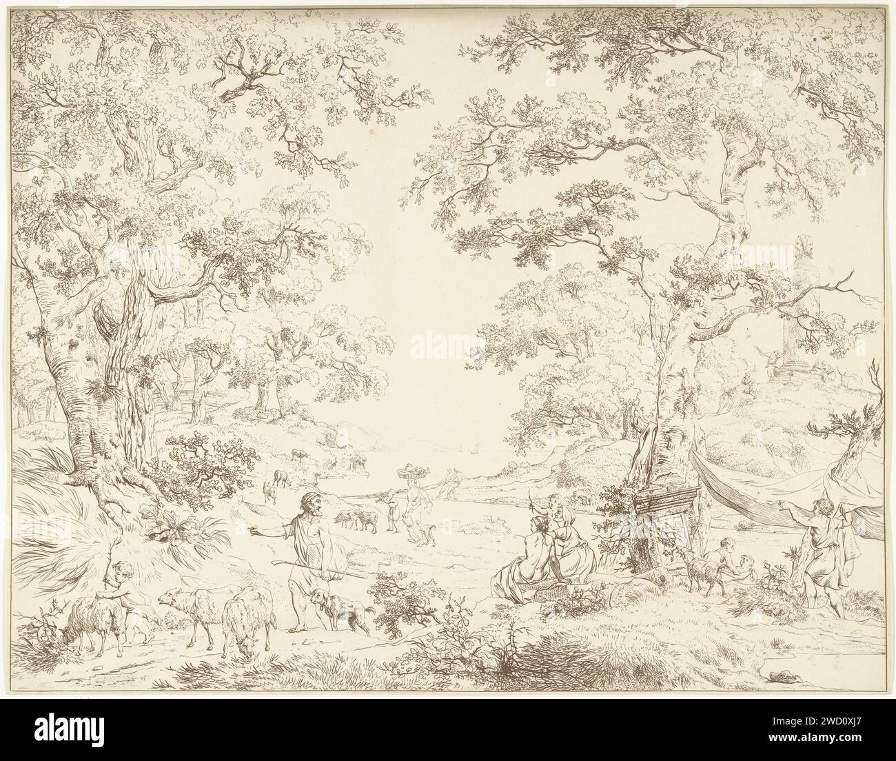 Arcadian Landscape with Janus statue, Hermanus Fock, 1781 - 1822 print ...