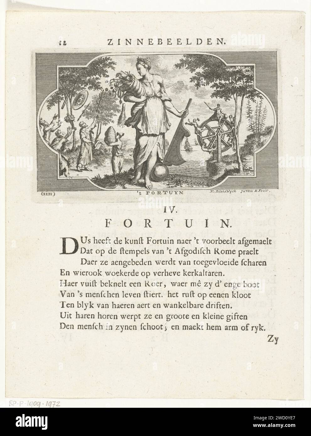 Emblem with allegory at Fortuin, François Van Bleyswijck, 1737 print ...