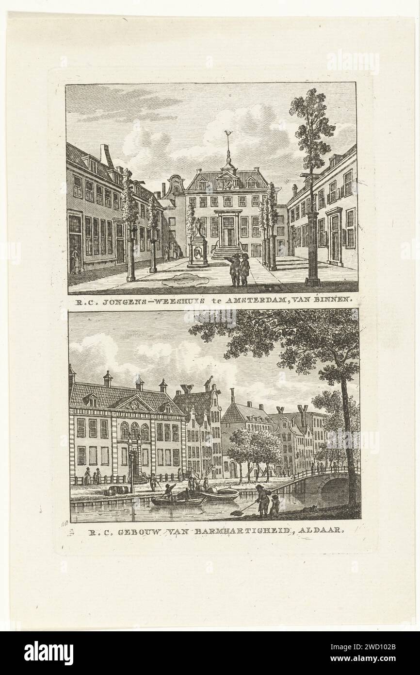 Two cityscapes in Amsterdam with courtyard of Roman Catholic Boys ...