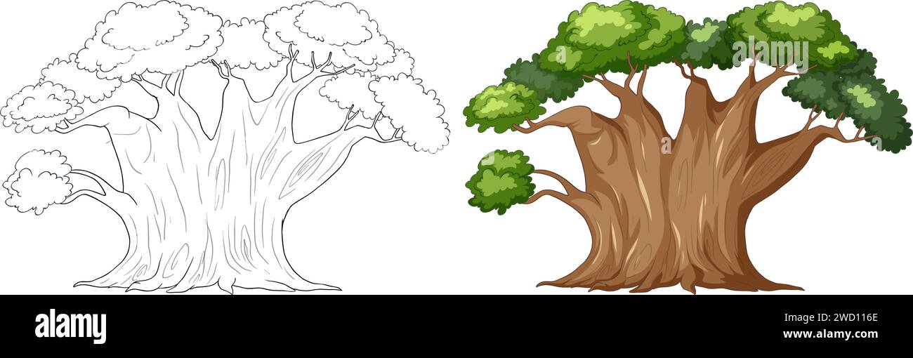 Vector graphic of a tree, outlined and fully colored Stock Vector Image ...