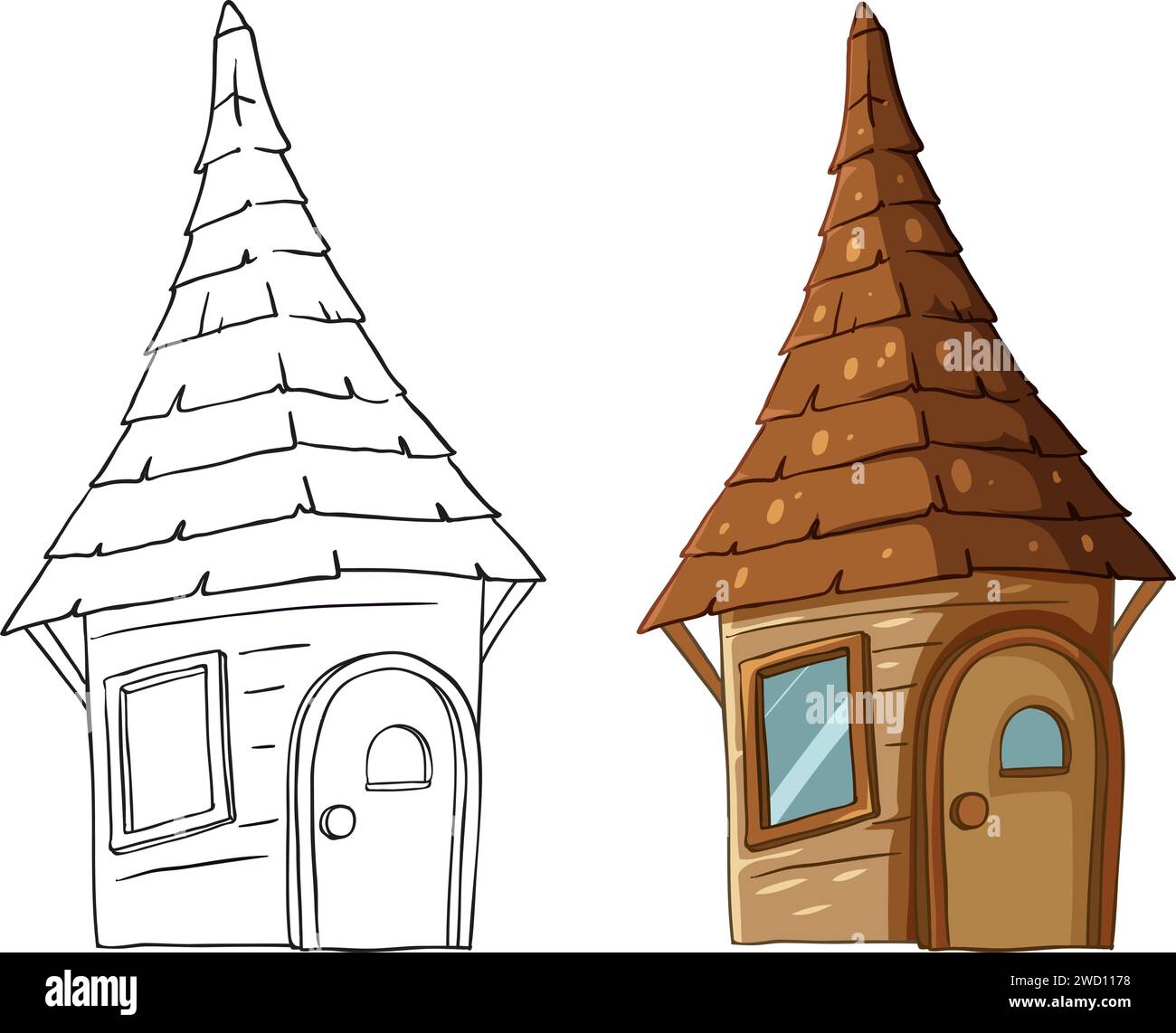 Two versions of a fantasy turret, one colored Stock Vector Image & Art ...