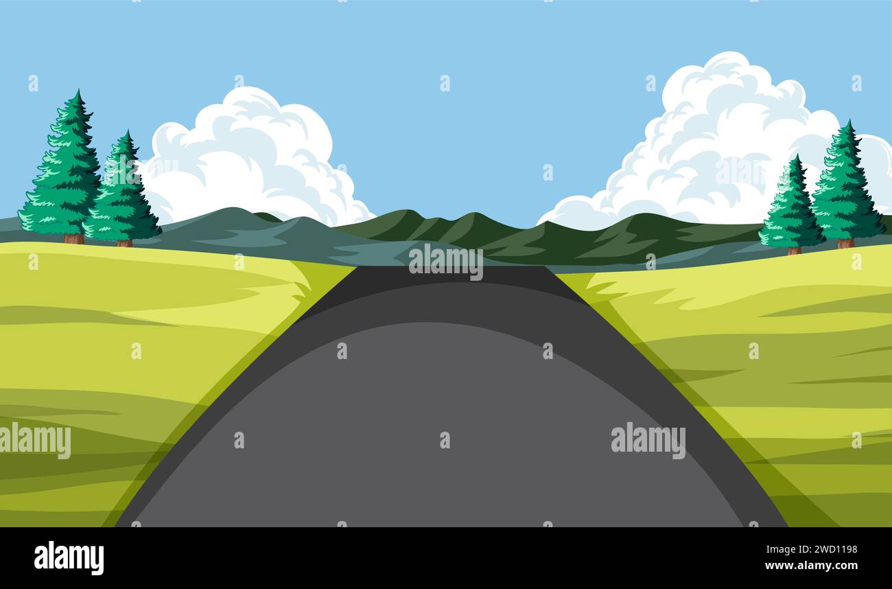 Vector illustration of a road through green fields Stock Vector Image ...