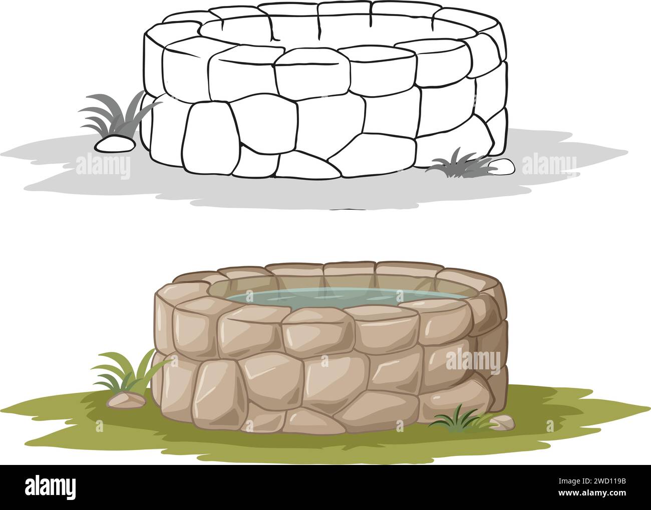 Two stages of a well, empty and filled with water Stock Vector Image ...