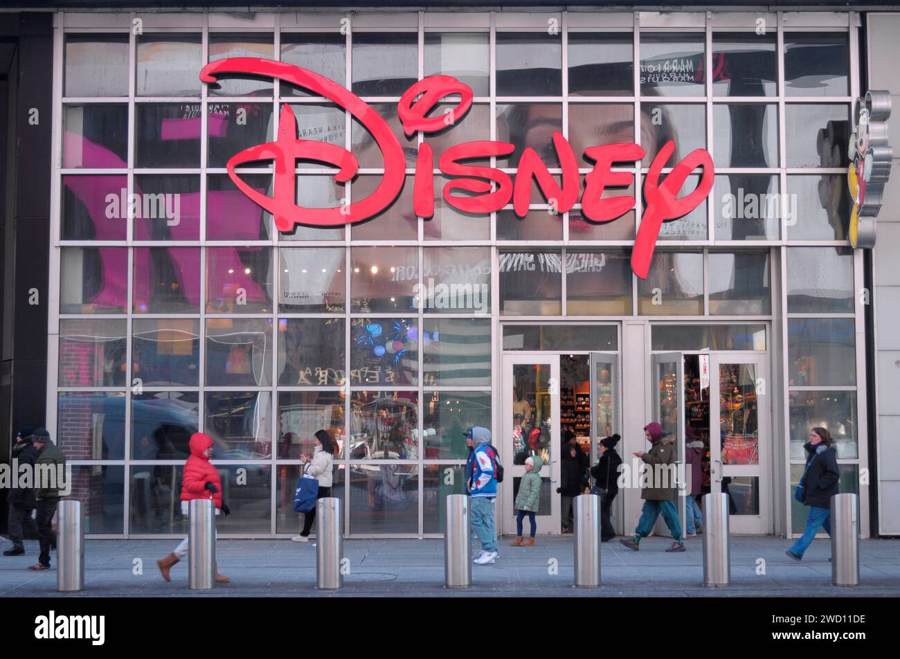 New York, United States. 17th Jan, 2024. Shoppers exit the Disney Store ...