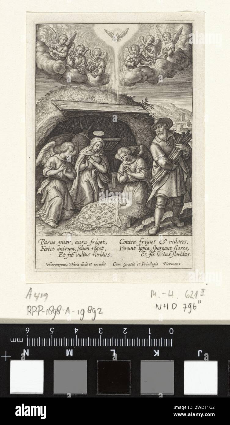 Worship of the Christ child by Mary and two angels, Hieronymus Wierix, 1563 - Before 1619 print ...