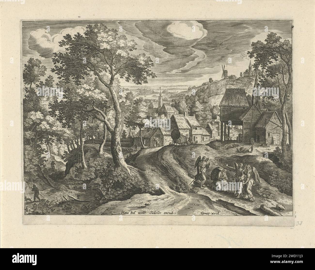 Landscape with Abraham and De Drie Engelen, Johann Sadeler (I), After ...