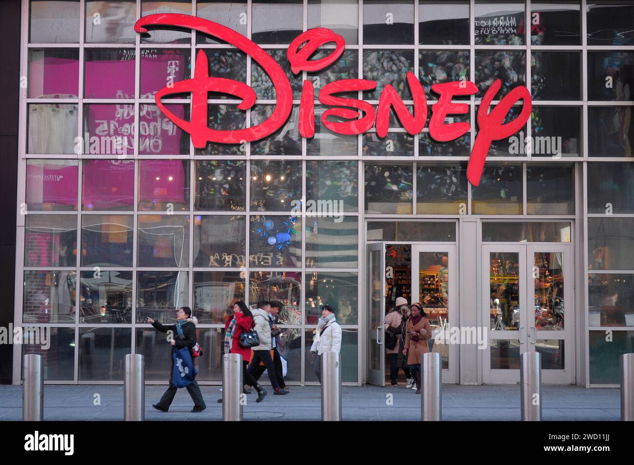 New York, United States. 17th Jan, 2024. Shoppers exit the Disney Store ...