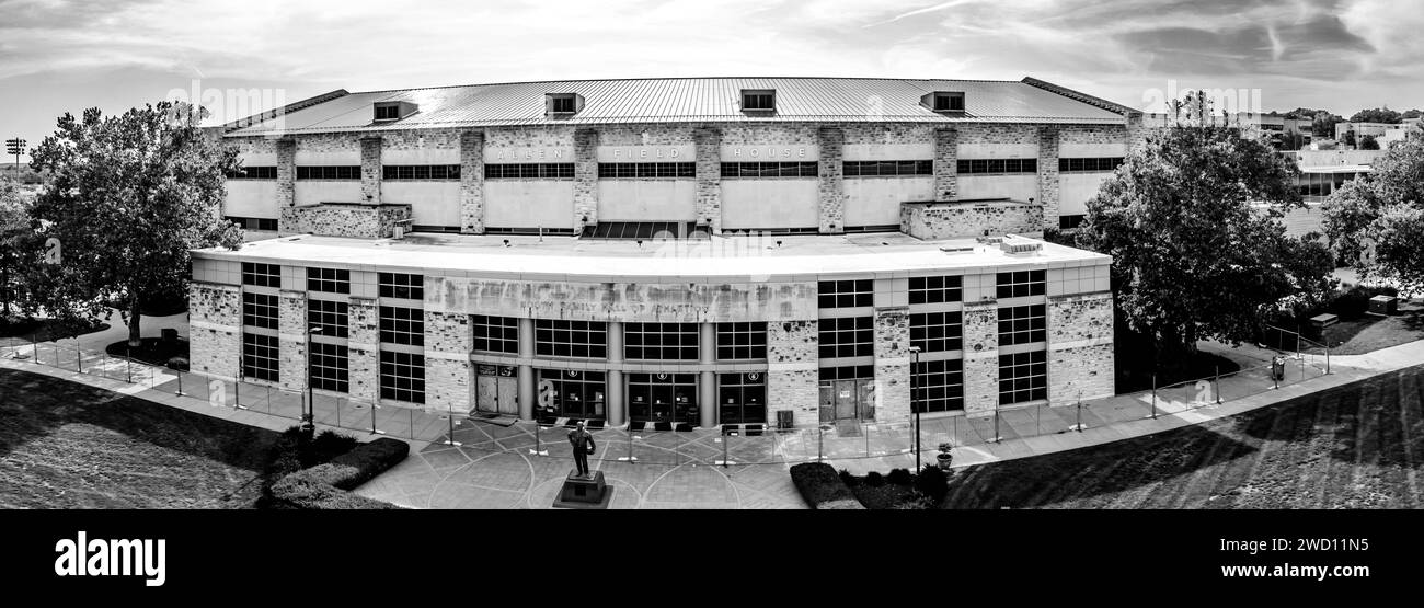 Lawrence, Kansas, USA - 7.2023 - Drone view of Allen Fieldhouse where ...