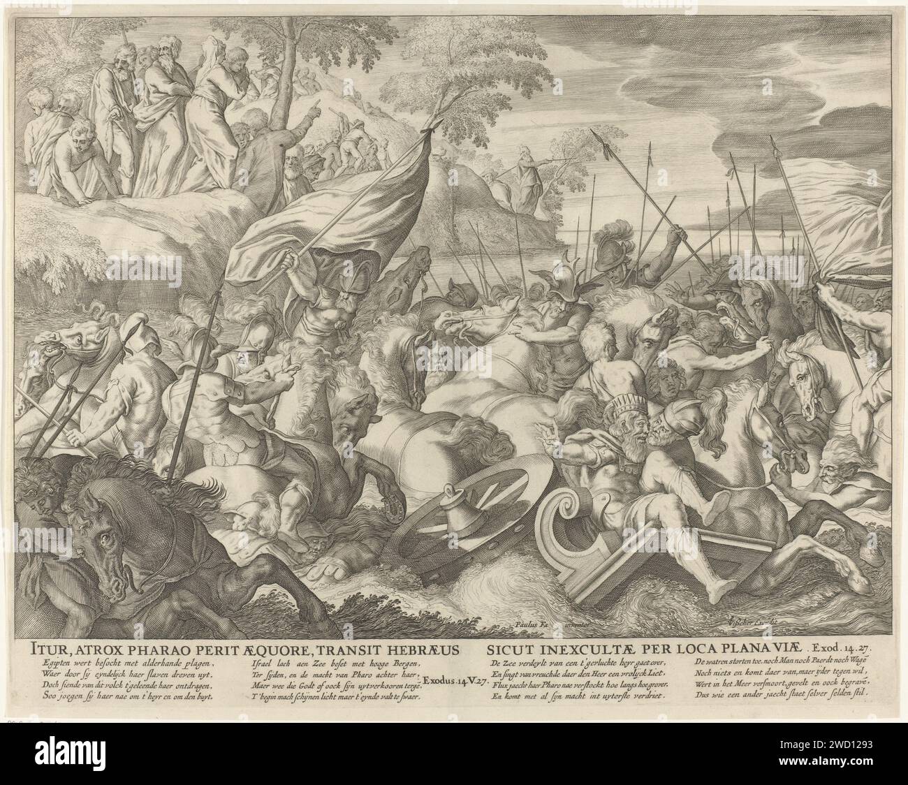 Pharaoh and his army drown in the Red Sea, Anonymous, After Orazio ...