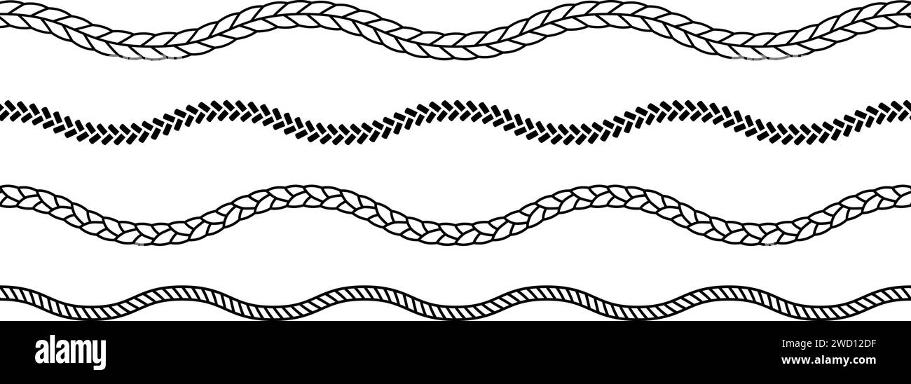 Set of rope waves. Repeating hemp cord stripes collection. Waving chain ...