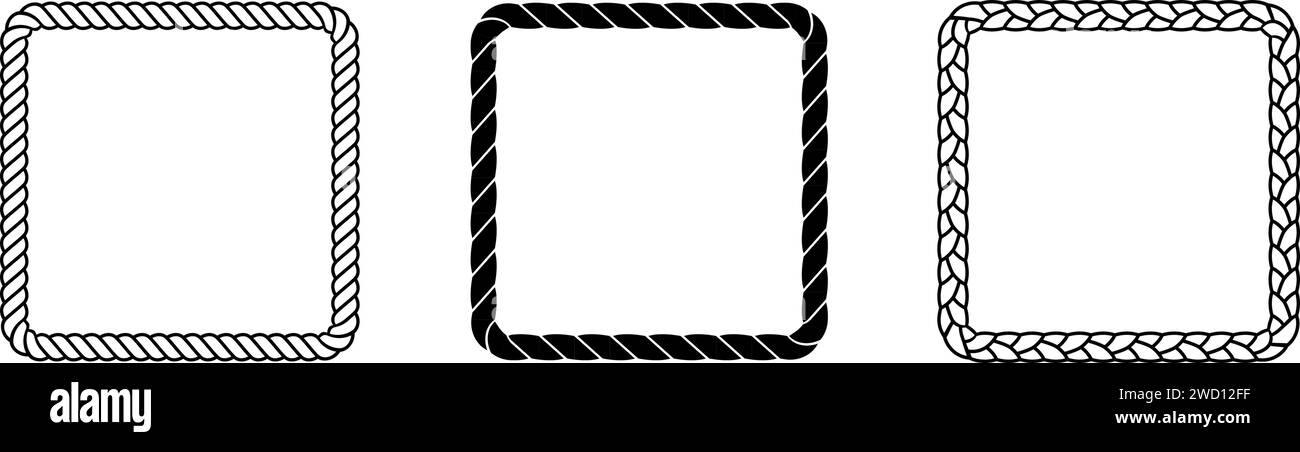 Rope frame set. Squared cord border collection. Rectangular rope loop ...