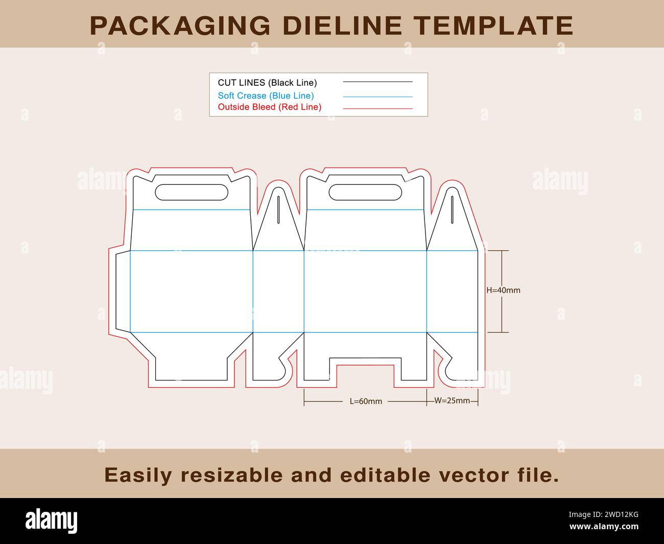 Large Gable Box Dieline Template Design, Editable Vector File Stock ...