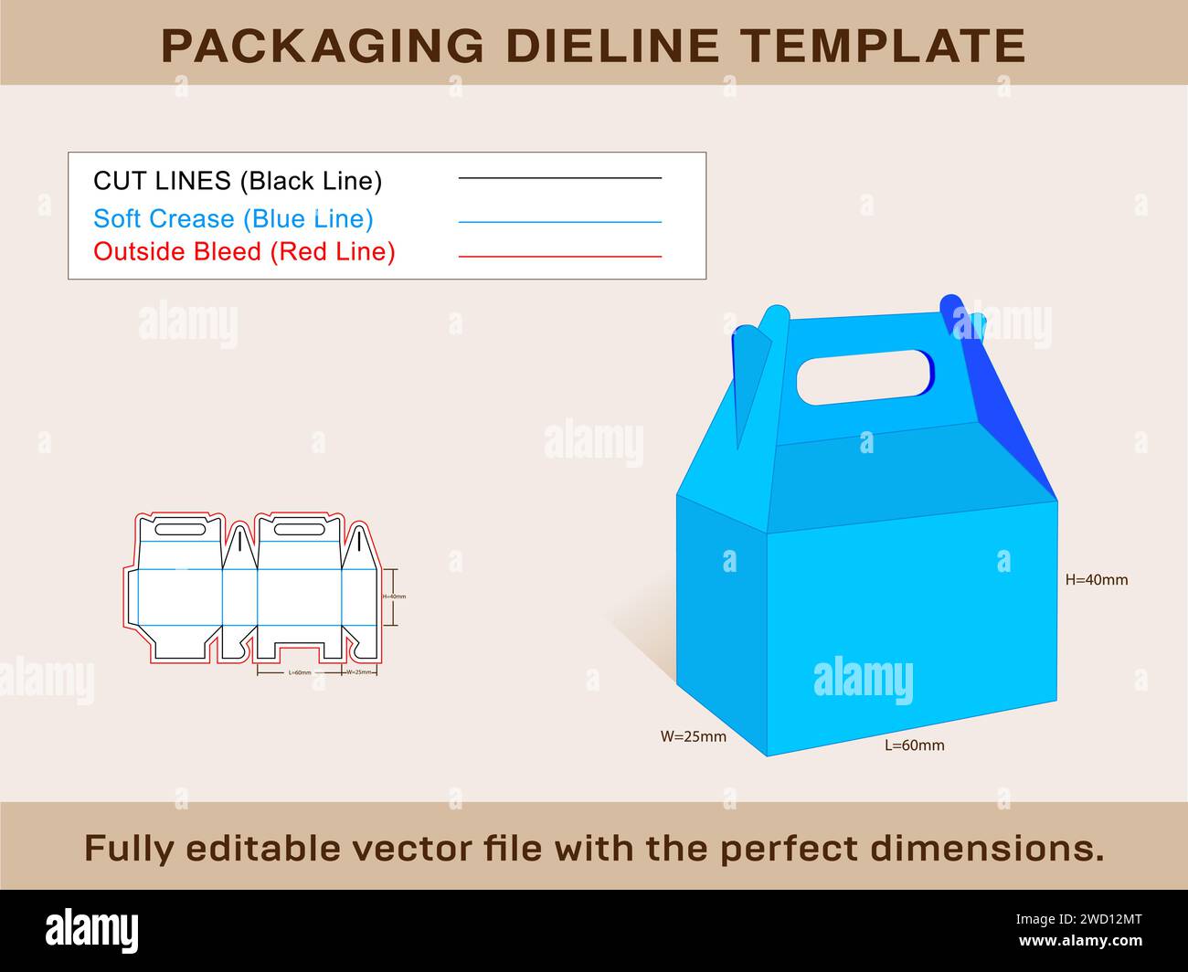 Large Gable Box Dieline Template Design, Editable Vector File Stock ...