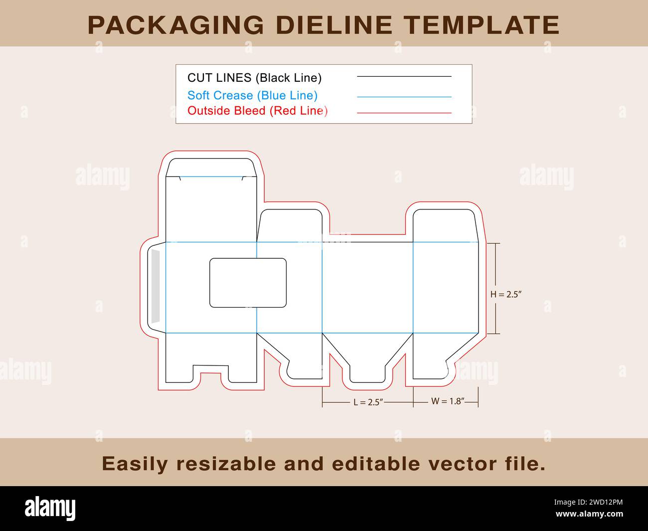 Large Gift Box With Window Dieline Template, Vector File Stock Vector ...