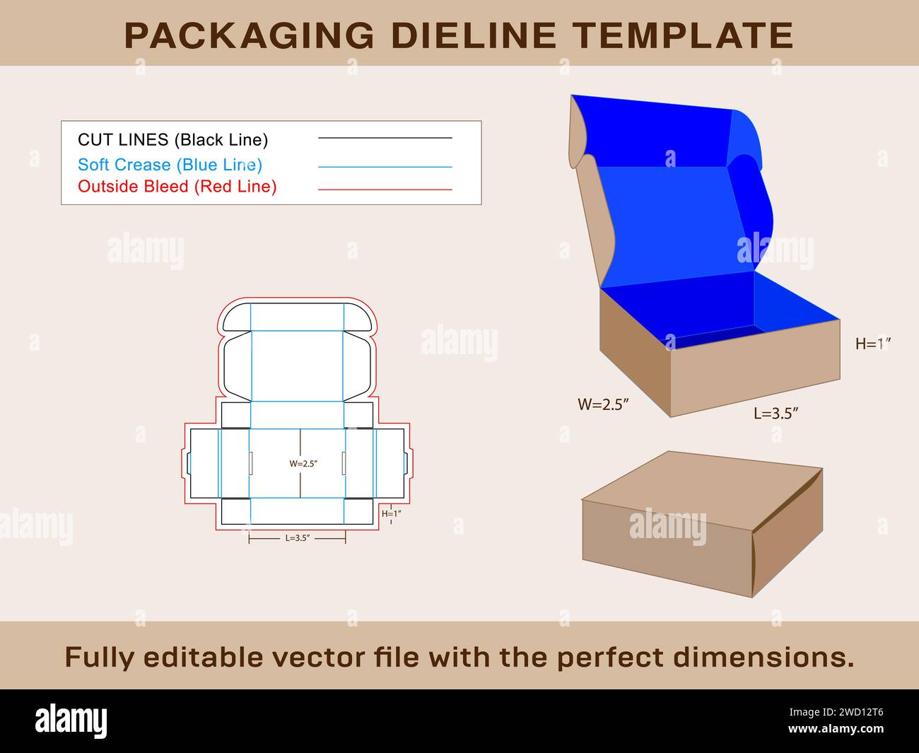 Mailer Box, Gift Box, Storage Box Dieline Template and 3d box, Vector ...