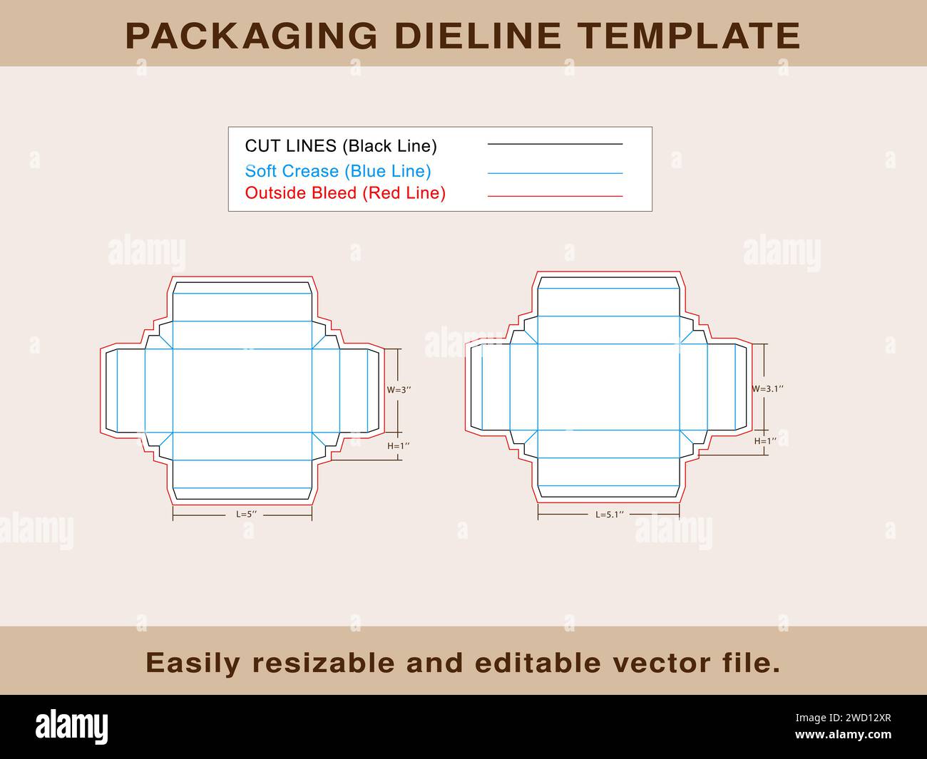 Packaging Box, Rectangle Box, Shoe Box, Dieline Template, Vector File ...